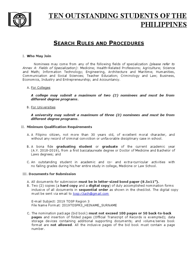 Tosp Nomination Kit 58th Tosp r3 | Download Free PDF | Bachelor's ...