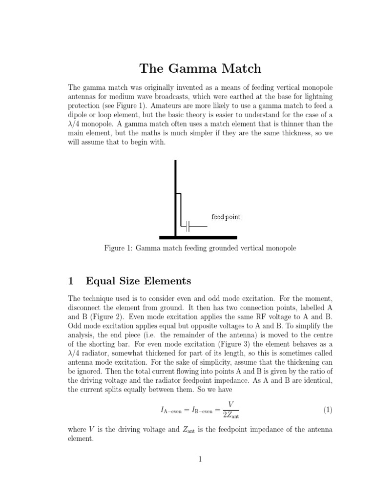 The Gamma Match: 1 Equal Size Elements | PDF | Antenna (Radio ...