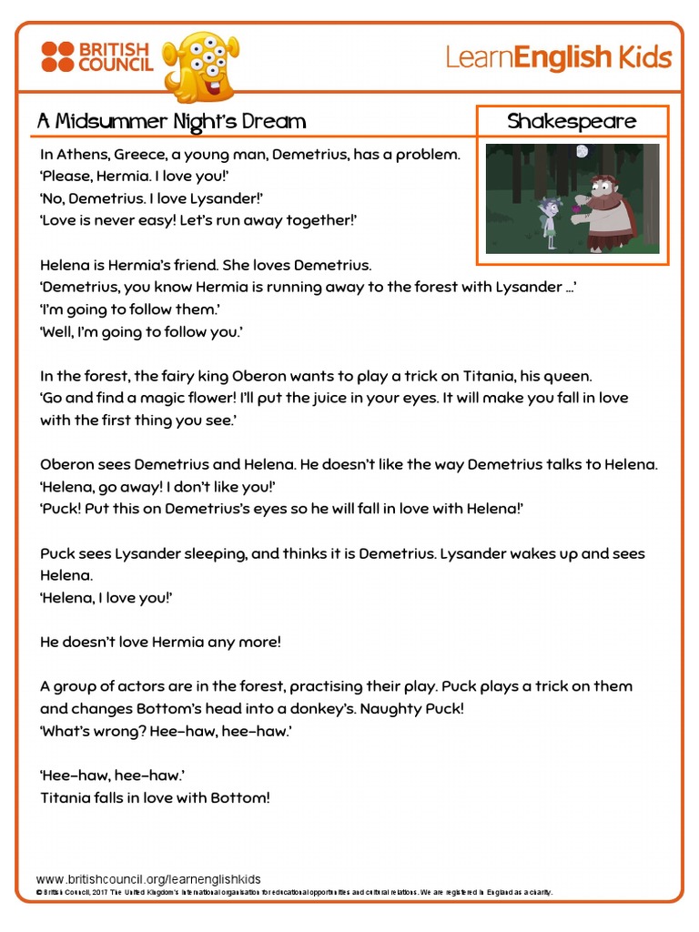 Short Stories Shakespeare A Midsummer Nights Dream Transcript PDF | PDF ...