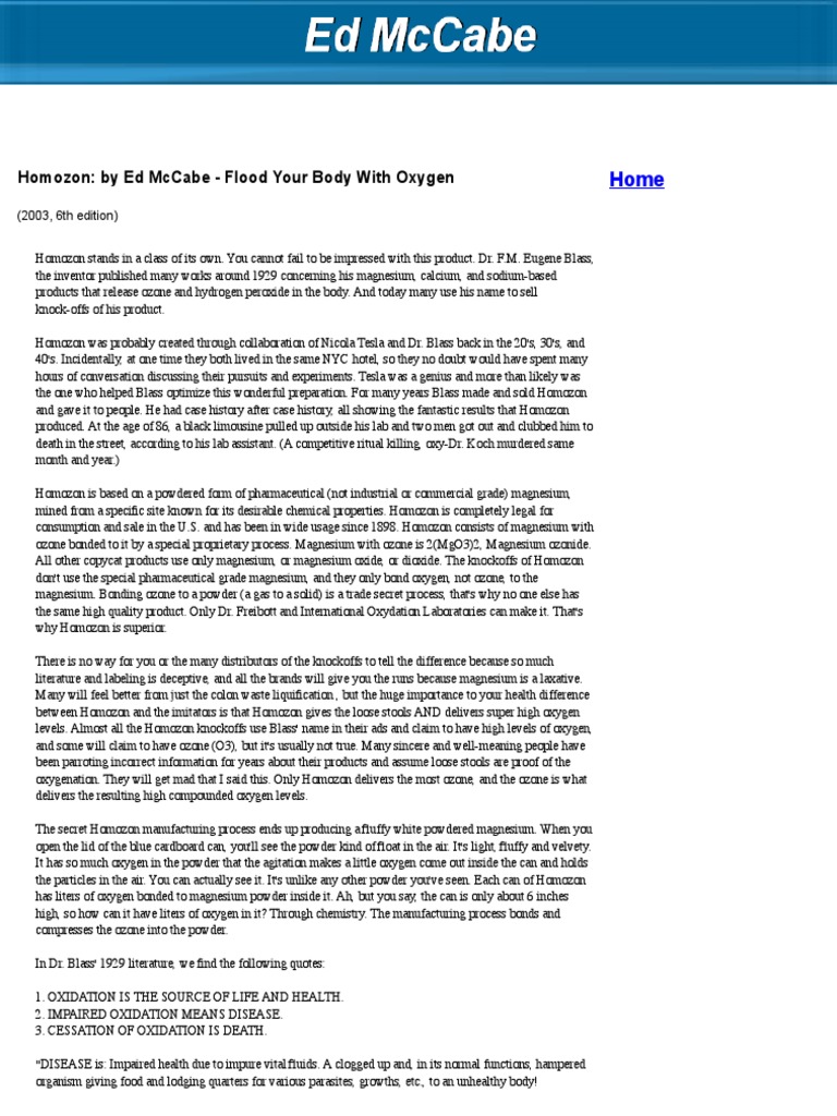 Homozon - Ed McCabe | PDF | Oxygen | Ozone