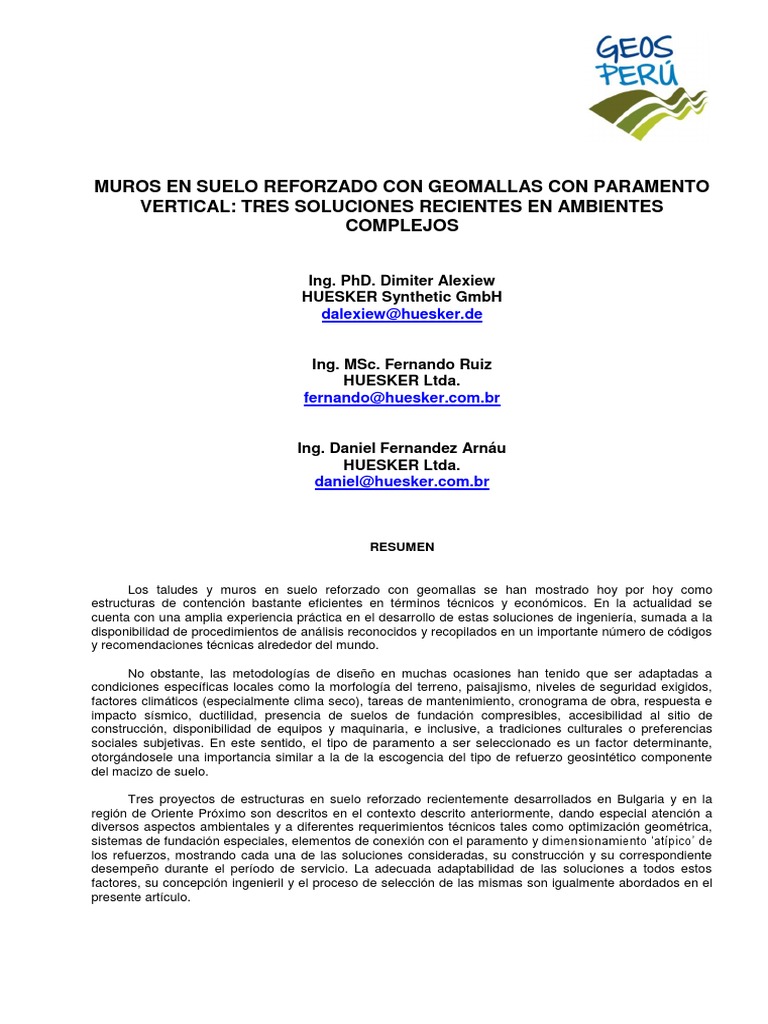 Muros en Suelo Reforzado Con Geomallas Con Paramento Vertical Tres ...