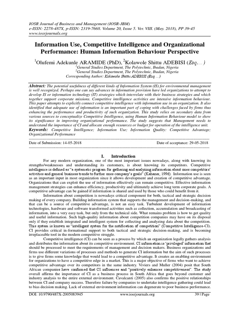 Information Use Competitive Intelligence PDF | PDF | Information | Strategic Management