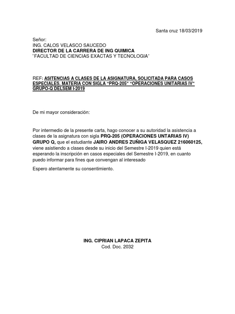 Carta Asistencia Regular | PDF