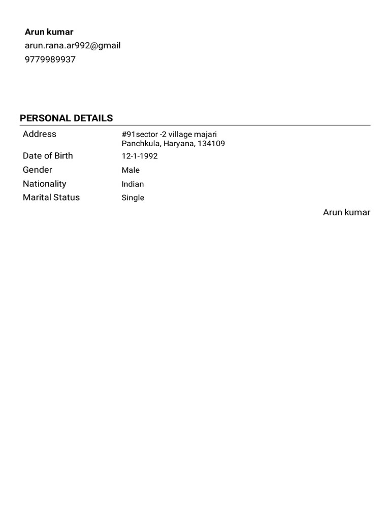 Resume - Arun Kumar - Format1 PDF | PDF