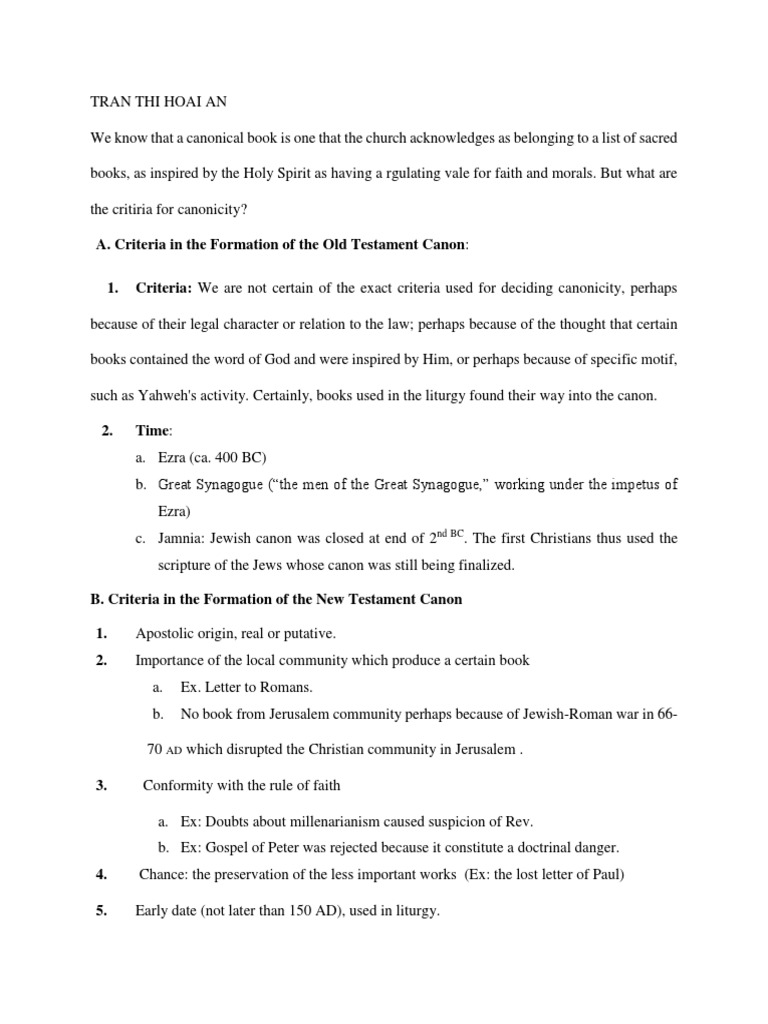 A. Criteria in The Formation of The Old Testament Canon:: ND BC | PDF ...