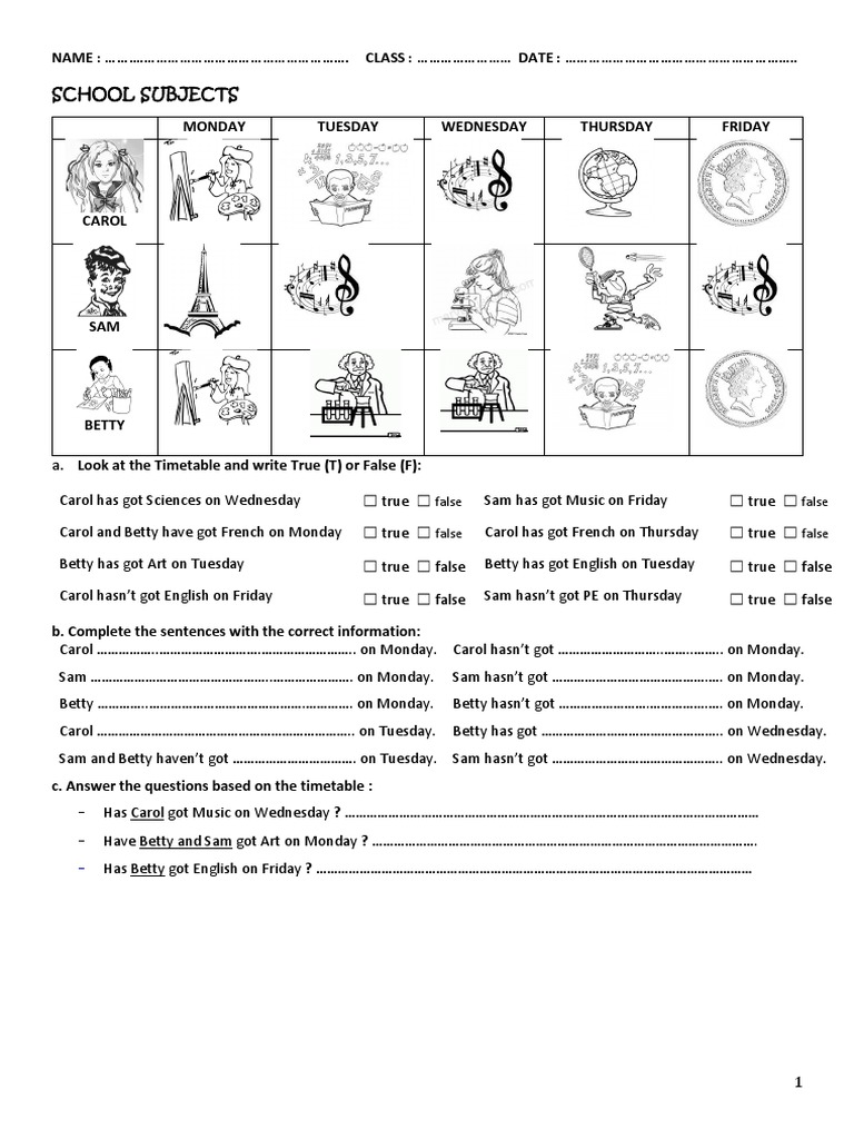 School Timetable Worksheet | PDF | Syntax | Linguistics