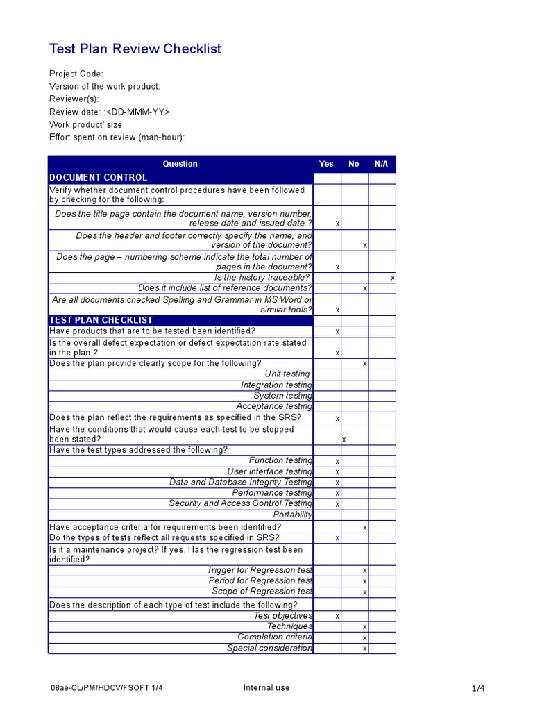 Test Plan Review Checklist: Document Control | Download Free PDF ...