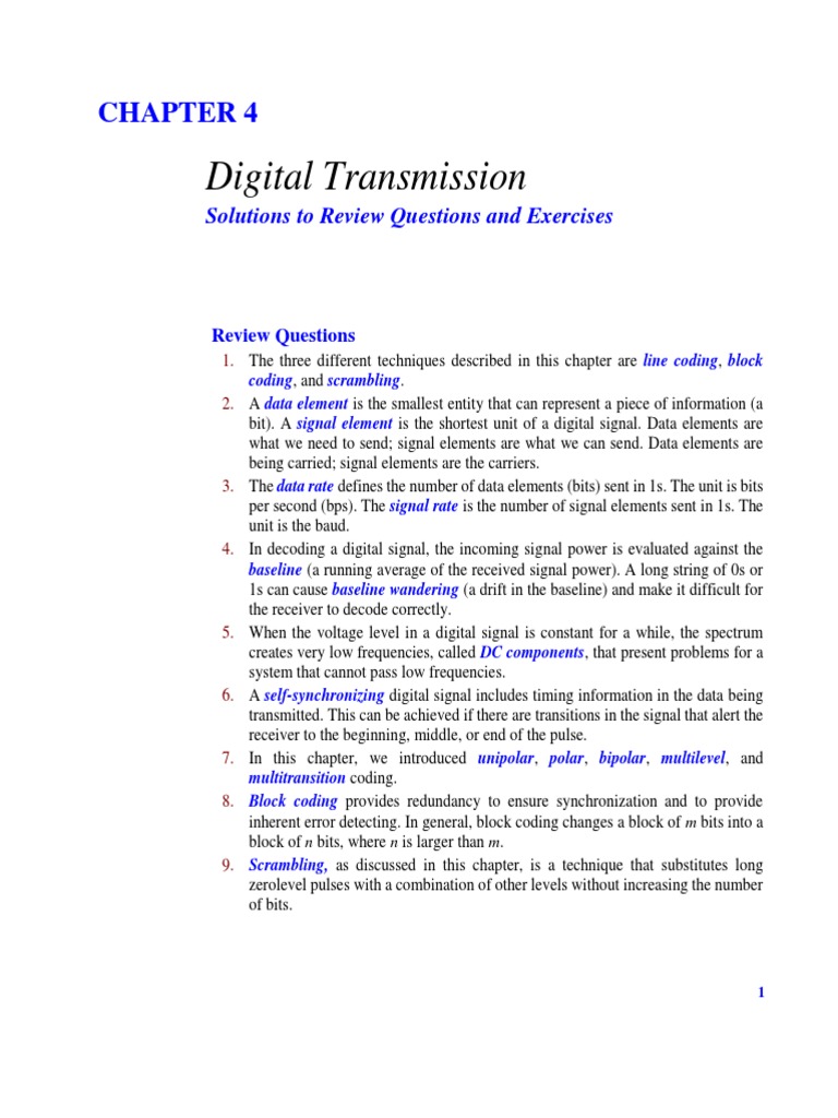 Digital Transmission: Solutions To Review Questions and Exercises | PDF | Modulation | Data ...