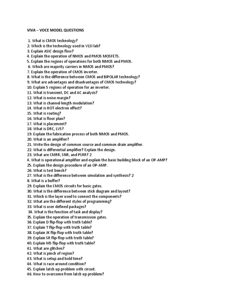 Viva - Voce Model Questions | PDF | Mosfet | Cmos