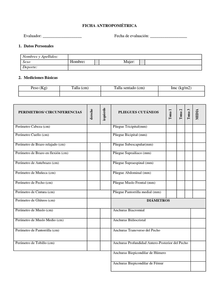 Ficha Antropometrica | PDF | Sistema musculoesquelético | Extremidades ...