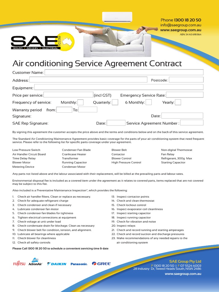 Air Conditioning Service Agreement | PDF | Hvac | Capacitor