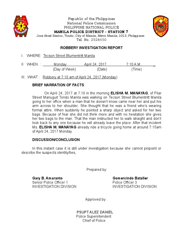 Robbery Report: Tecson St. Incident | PDF