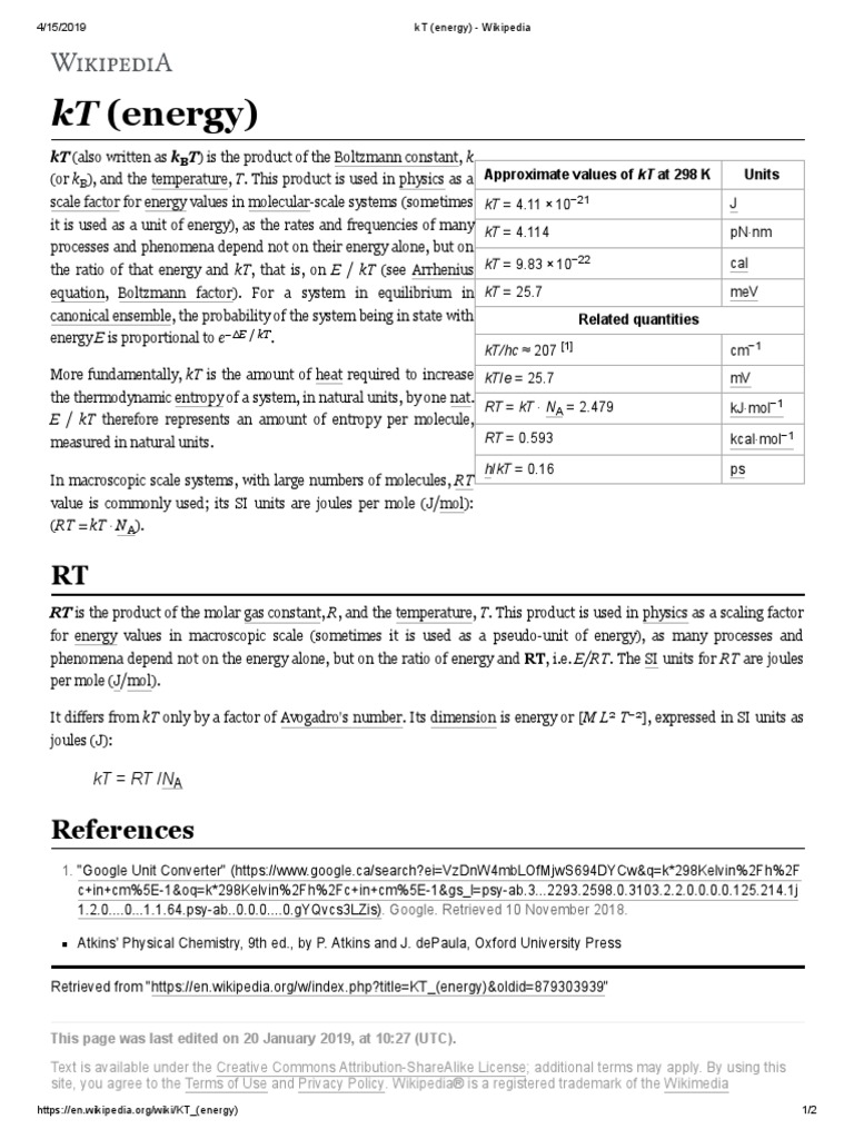 KT (Energy) | Download Free PDF | Temperature | Entropy