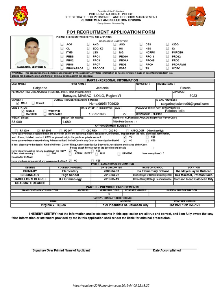 Po1 Recruitment Application Form | PDF | Public Law | Government ...