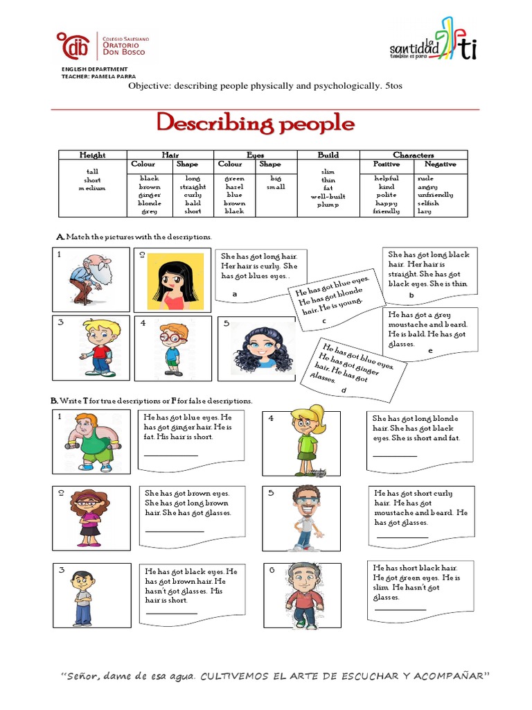 Description People Worksheet | PDF | Human Body | Integumentary System