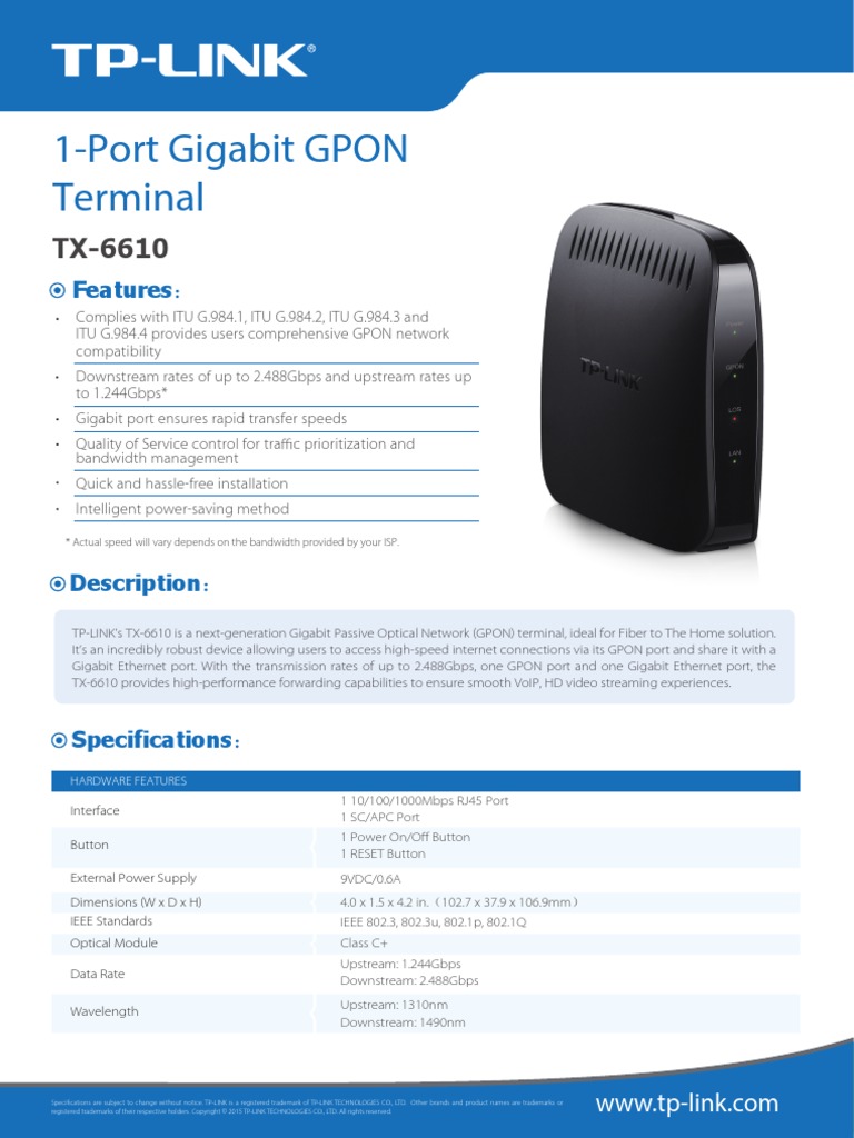 1-Port Gigabit GPON Terminal 6610 | PDF | Telecommunications ...