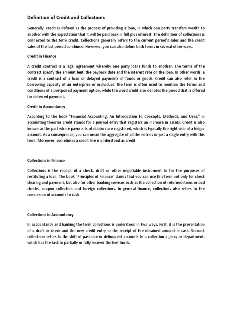 Definition of Credit and Collections | PDF | Cooperative | Credit