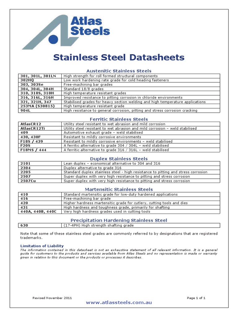 Stainless Steel Datasheets | PDF | Stainless Steel | Steel