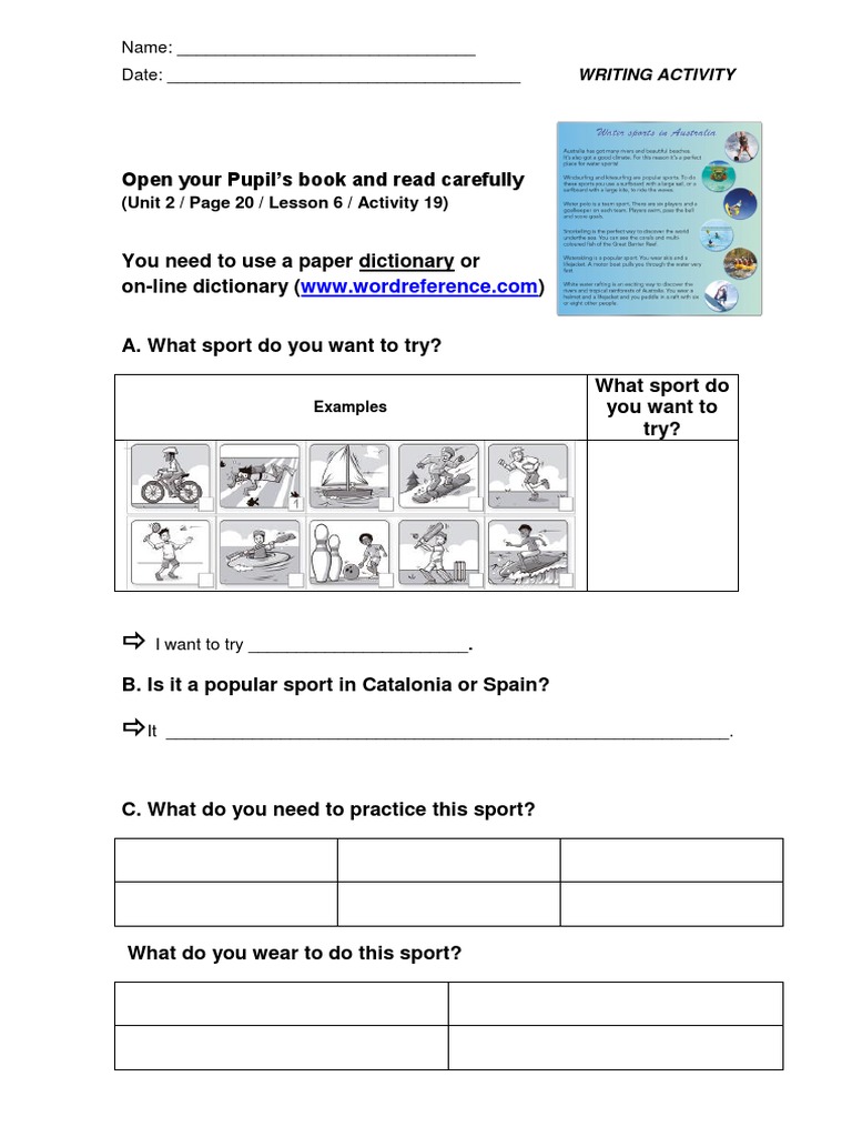 Writing Activity SPORTS | PDF