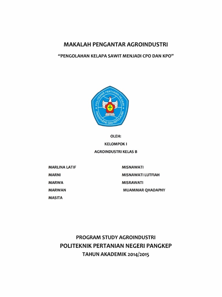 Makalah Pengolahan Kelapa Sawit Menjadi Cpo Dan Kpo PDF | PDF