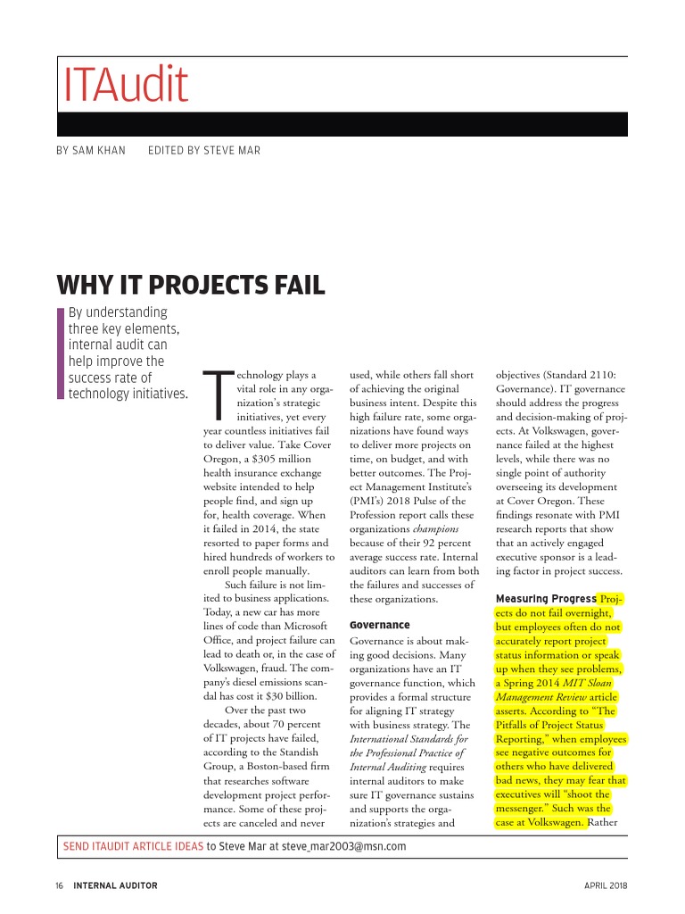 Why IT Projects Fail | PDF | Internal Audit | Decision Making