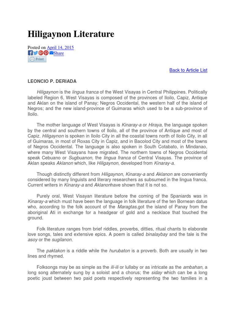 Hiligaynon Literature | PDF | Philippines | Poetry