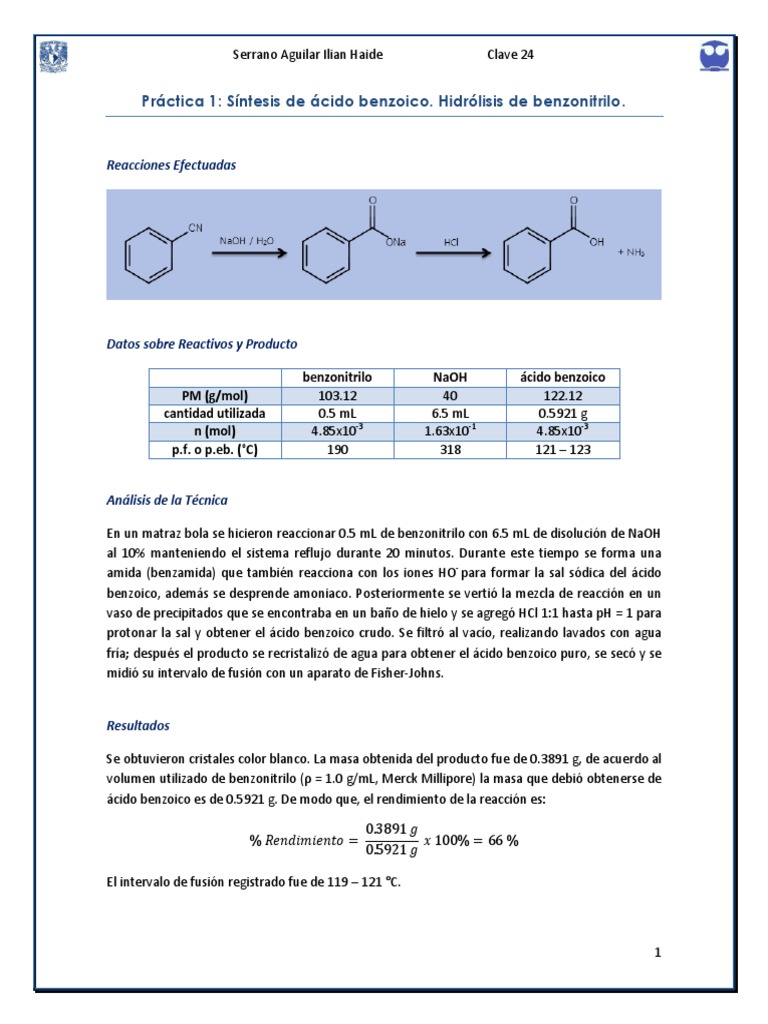 Síntesis de Ácido Benzoico. Hidrólisis de Benzonitrilo. | PDF | Sal ...