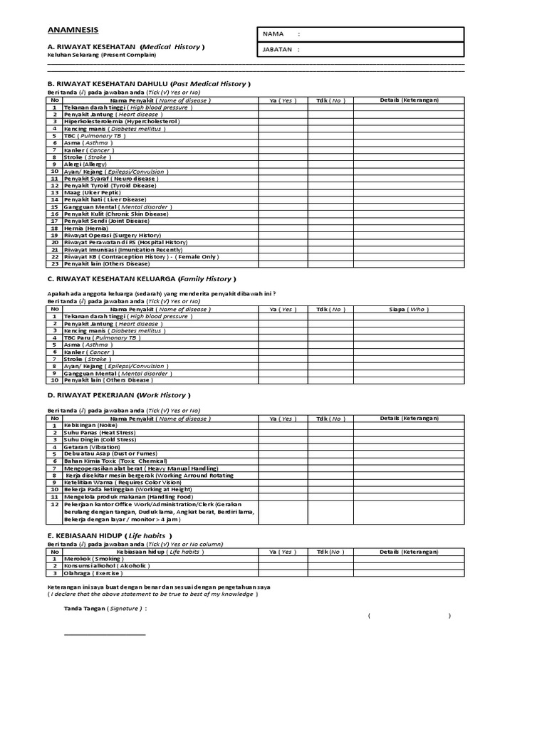 Form Anamnesa | PDF