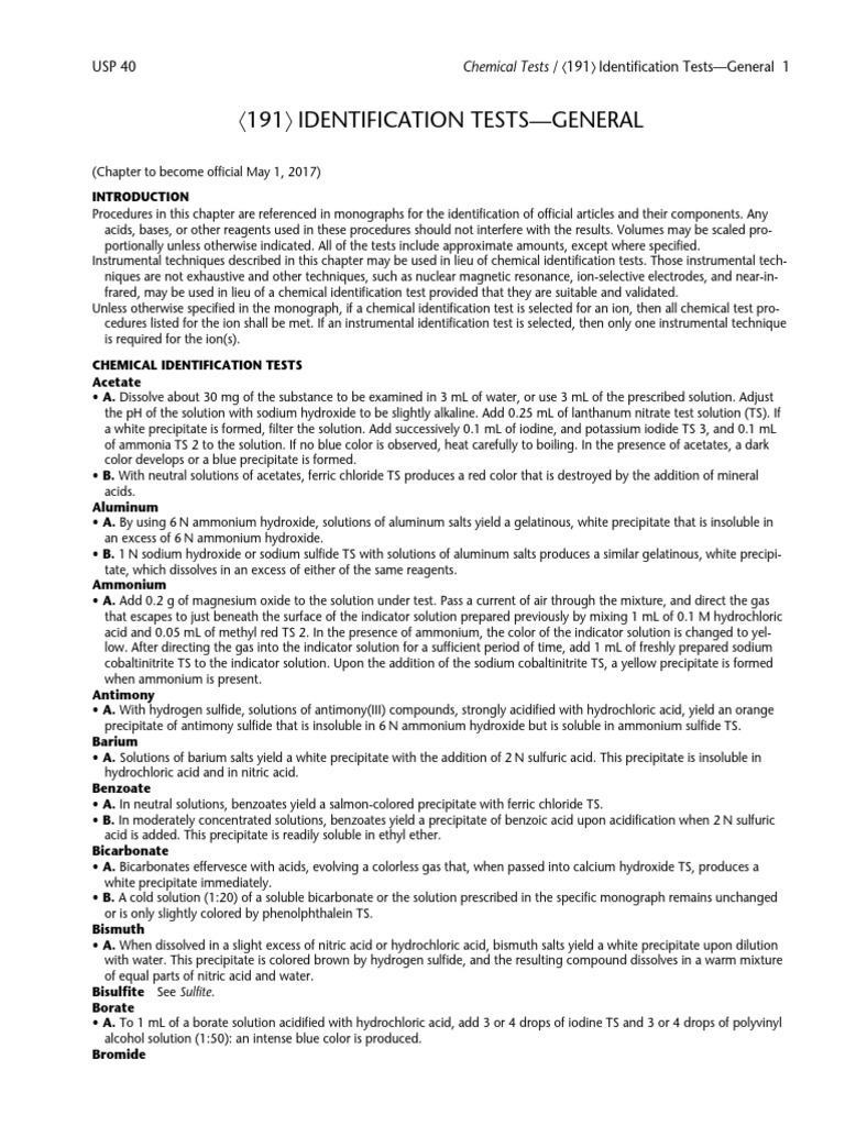 Identification Test USP | Download Free PDF | Salt (Chemistry ...