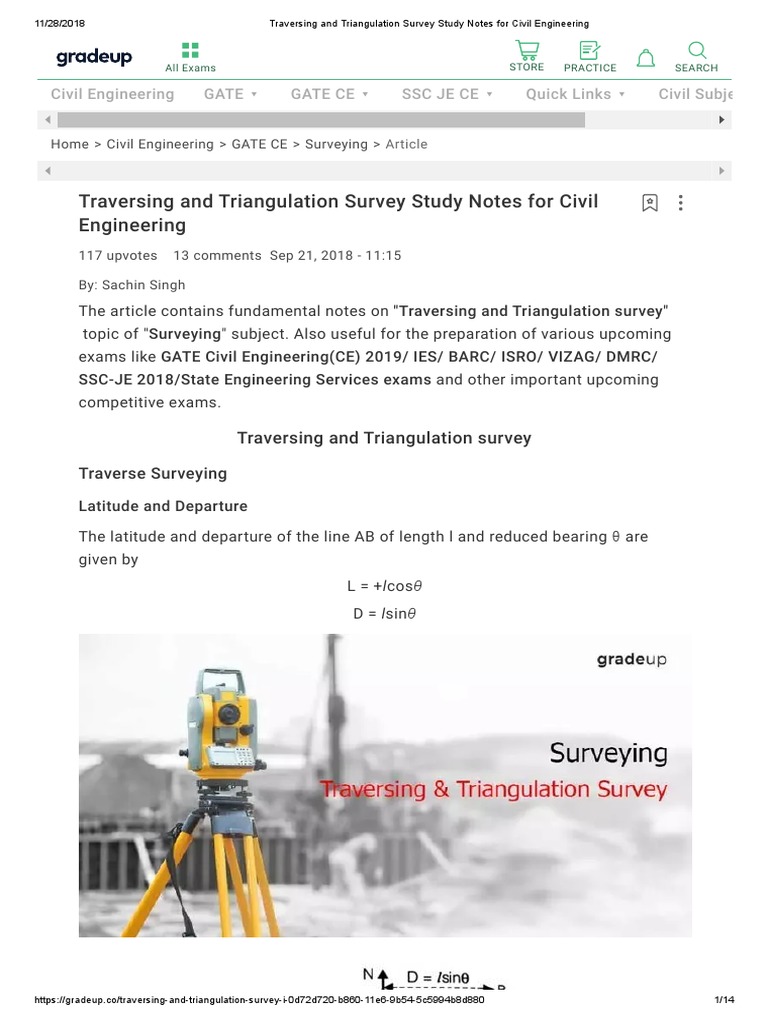Traversing and Triangulation Survey Study Notes For Civil Engineering ...