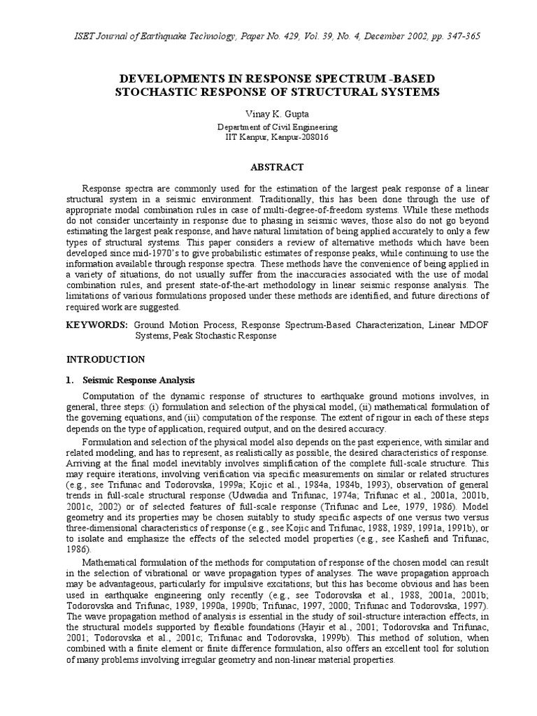 Stochastic Response in Seismic Analysis | PDF | Spectral Density ...