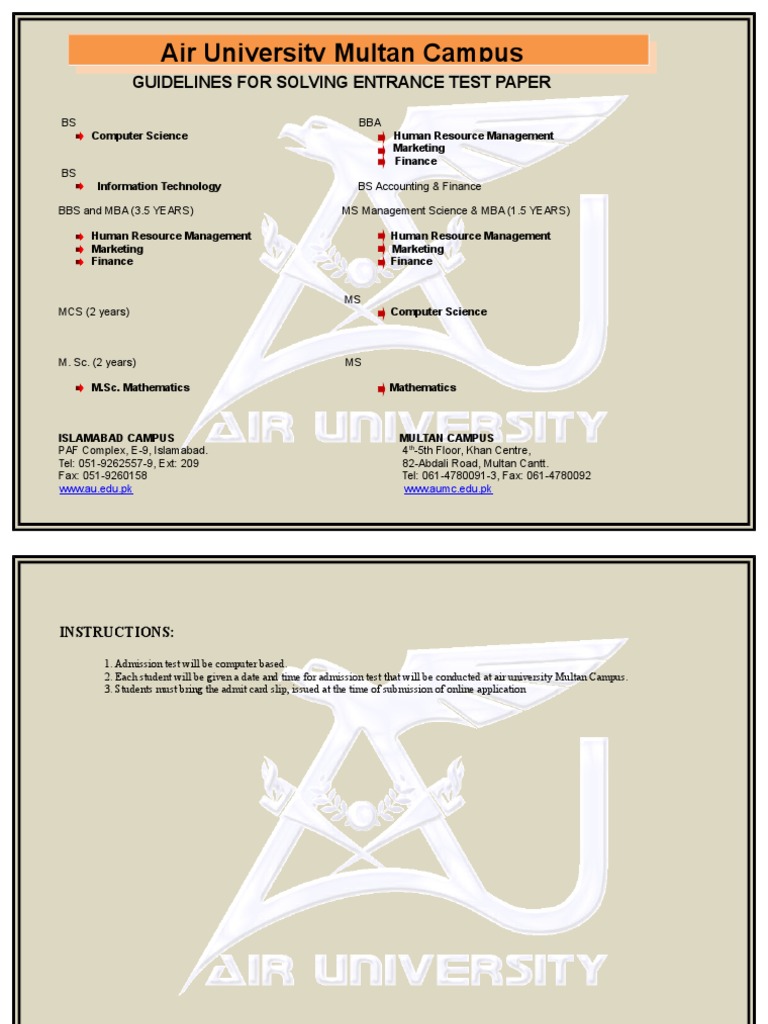 Air University Multan Campus: Guidelines For Solving Entrance Test ...