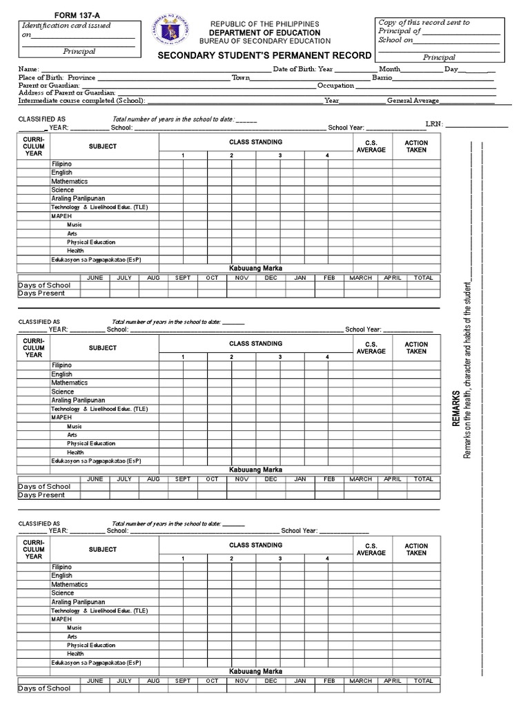 Form 137 Front | PDF | Physical Education | Change