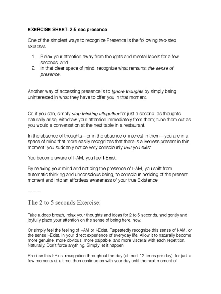 2-5 Second Presence Exercise | PDF | Thought | Consciousness