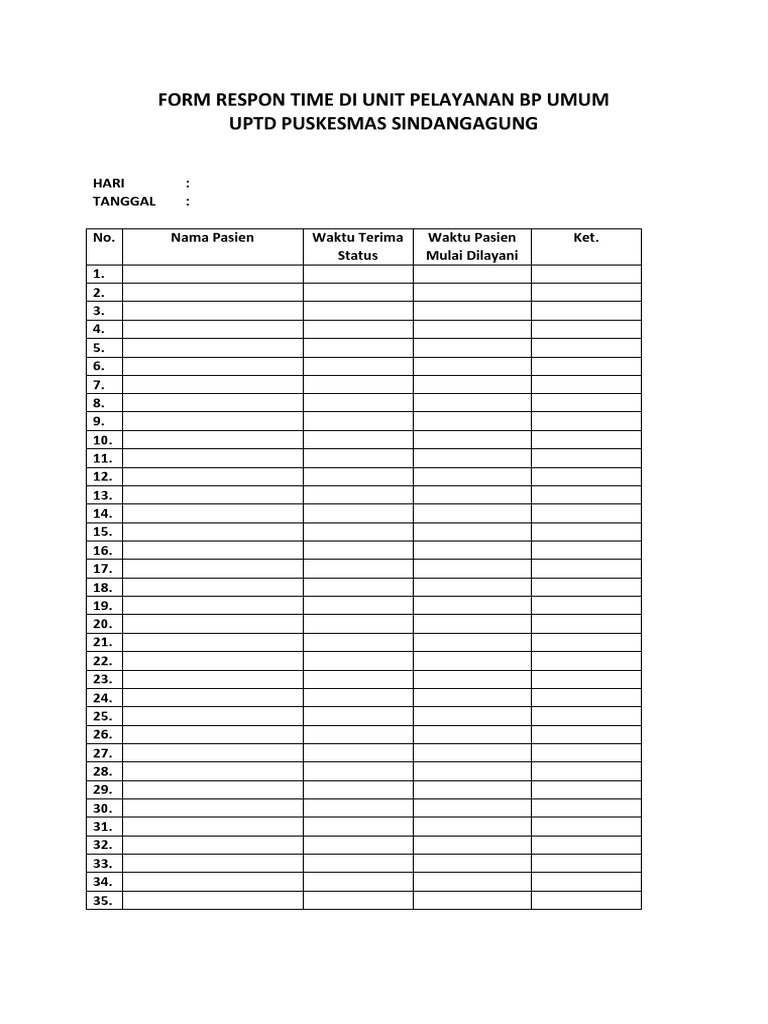 Form Respon Time Di Unit Pelayanan BP Umum | PDF
