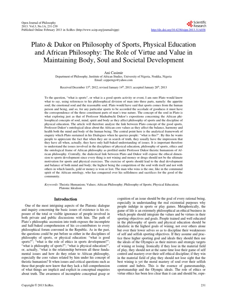 Philosophy of Sports | PDF | Physical Education | Soul