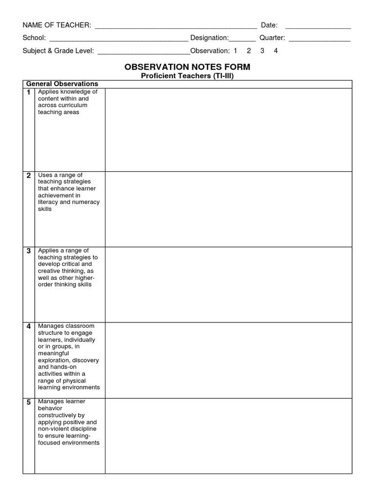 Template 2 Observation Notes TI III | PDF