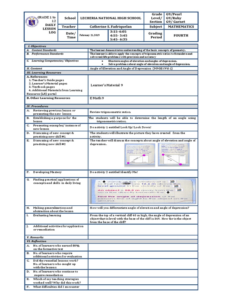LP-MATH - Angle of Elevation | PDF | Teaching Mathematics | Teaching