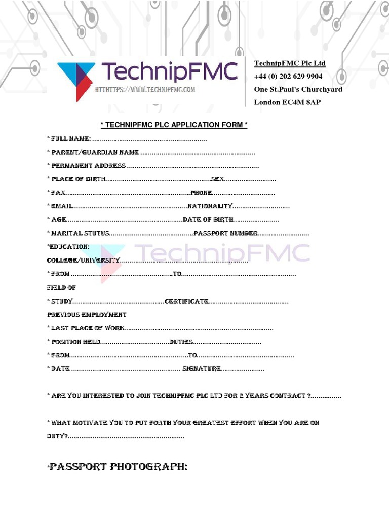 Technipfmc PLC Uk Job Application Form ! | PDF | Business