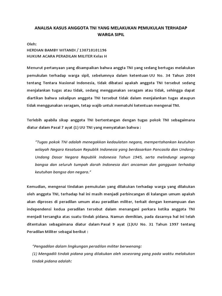 Analisa Kasus Anggota Tni Yang Melakukan Pemukulan Terhadap Warga Sipil ...