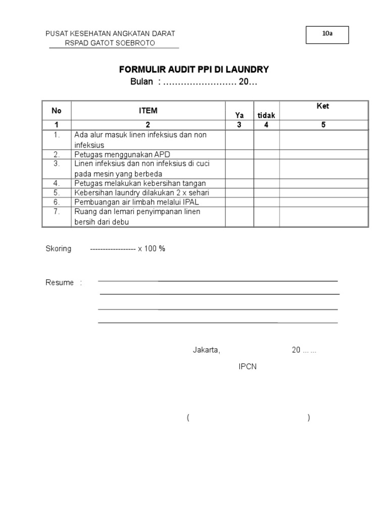10a. FORM AUDIT PPI DI UNIT LAUNDRY | PDF