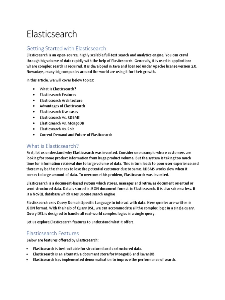 Getting Started with Elasticsearch: An Introduction to Features, Architecture, Advantages and ...