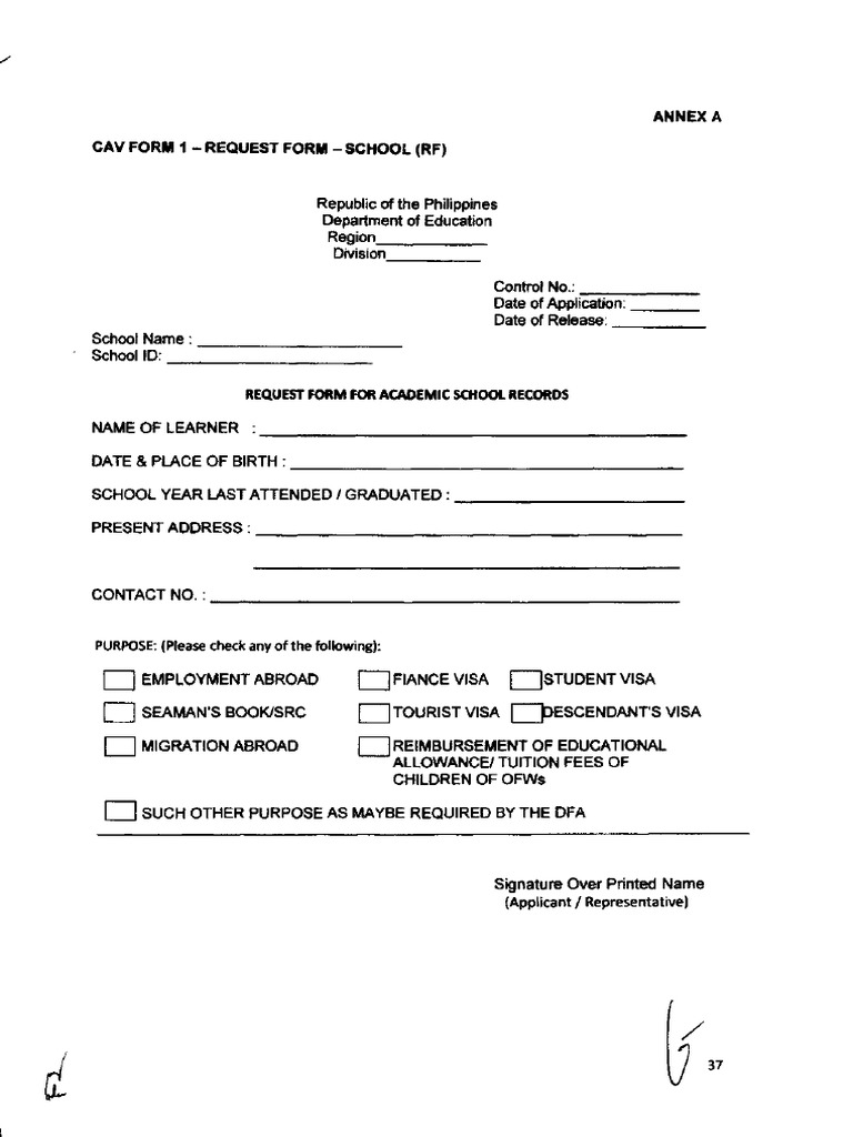CAV Form 1 Request Form School RF PDF | PDF | Educational Stages | Students