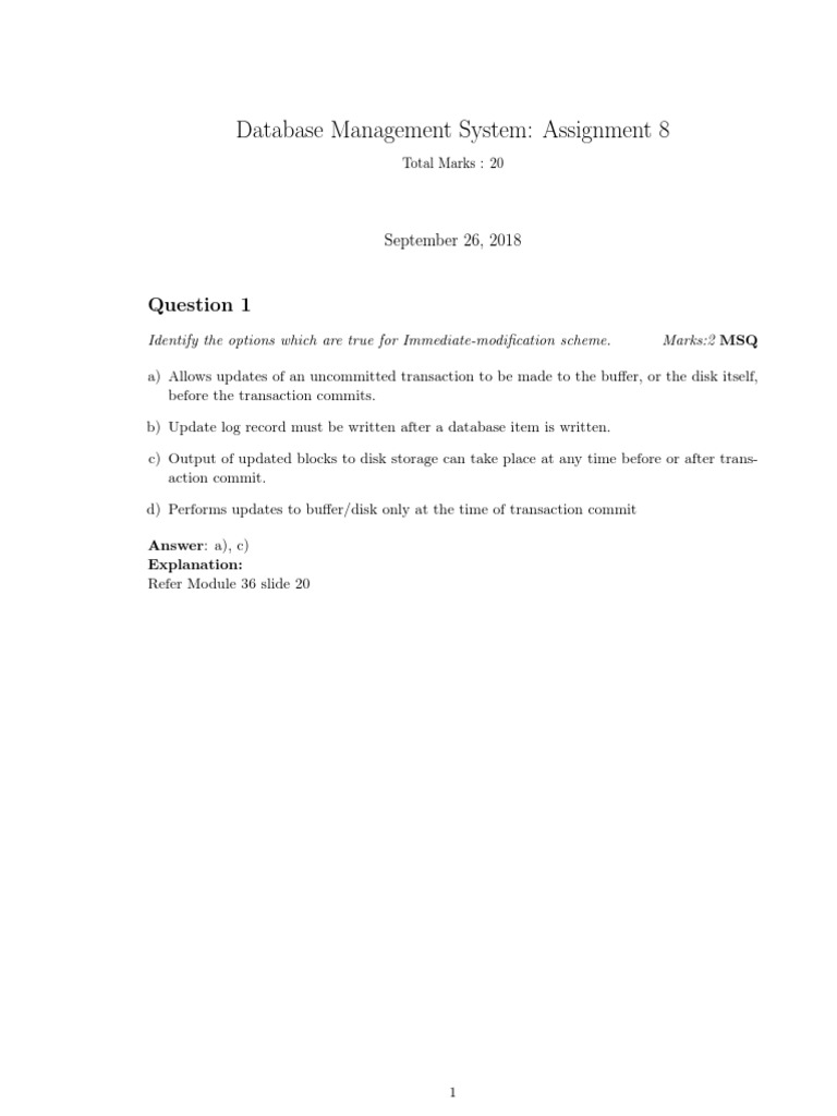 Database Management System: Assignment 8 - Concise | PDF | Database Index | Database Transaction