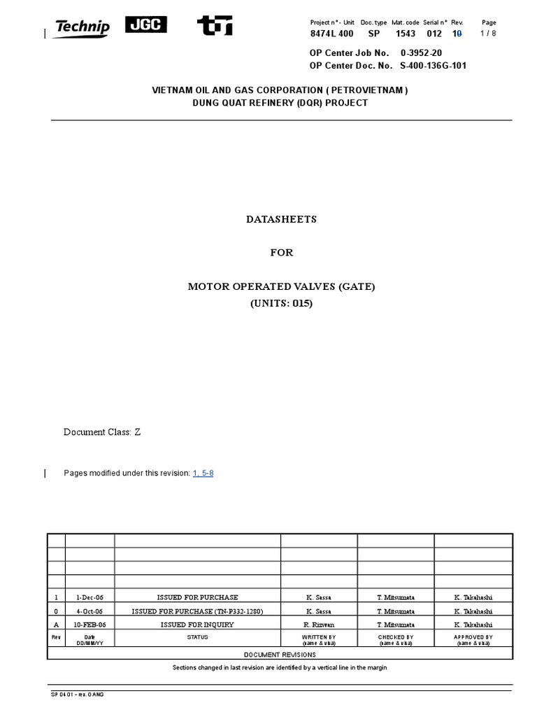 DQR Pj. - Motor Operated Valves (Gate) | PDF | Gases