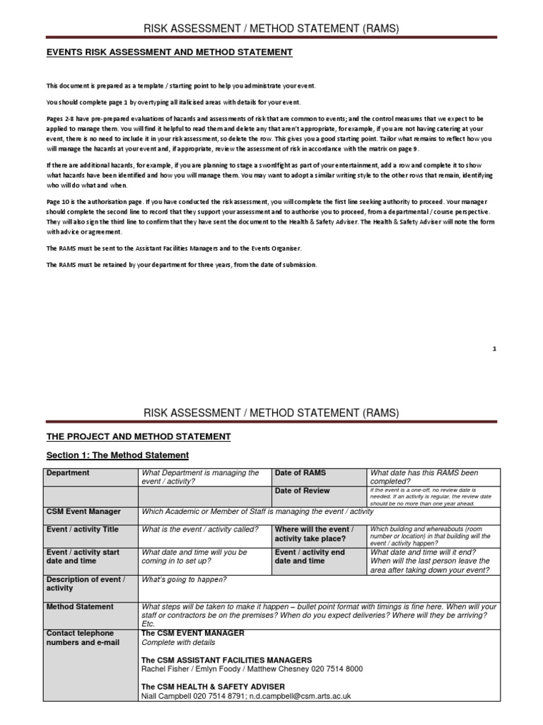 Events Risk Assessment and Method Statement | PDF | Risk Assessment | Risk