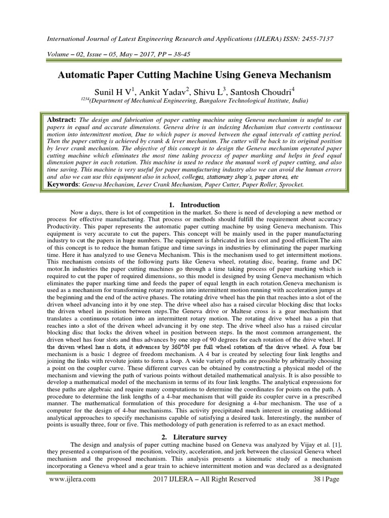 Automatic Paper Cutting Machine Using Geneva Mechanism PDF | PDF ...