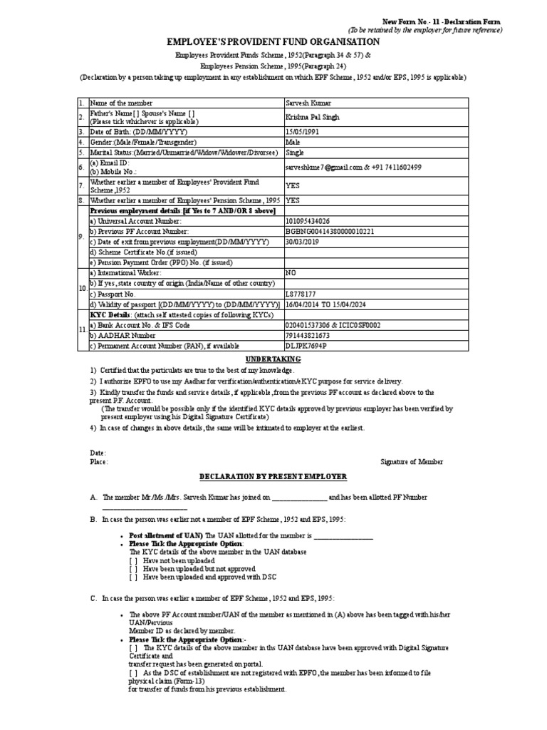 Form No. - 11 - Declaration Form | PDF | Government | Business