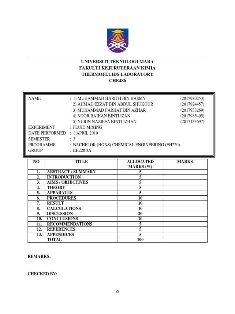Aaaaaayidddddd287190871 Thermofluids Lab Fluid Mixing | PDF | Chemical ...