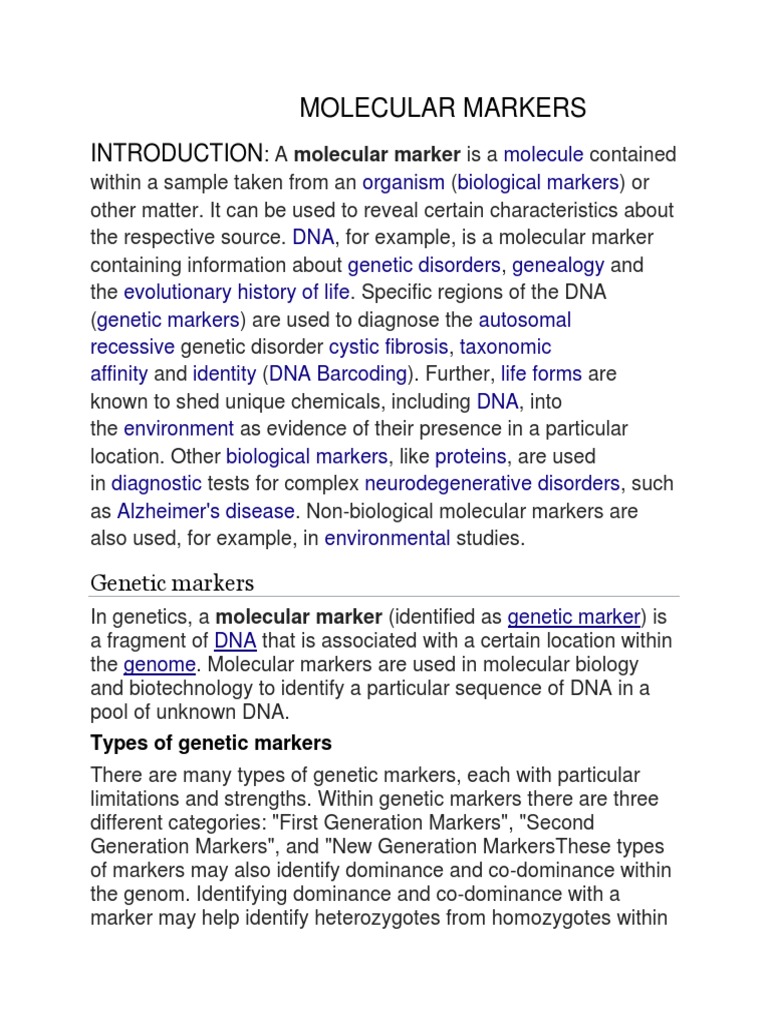 Molecular Markers: Types of Genetic Markers | PDF | Nucleic Acids ...